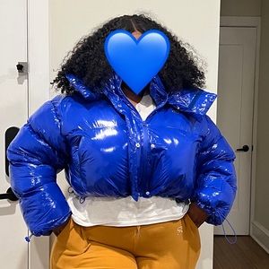 Jackets & Coats | Plus Blue High Shine Space Hood Cropped Puffer Coat ...
